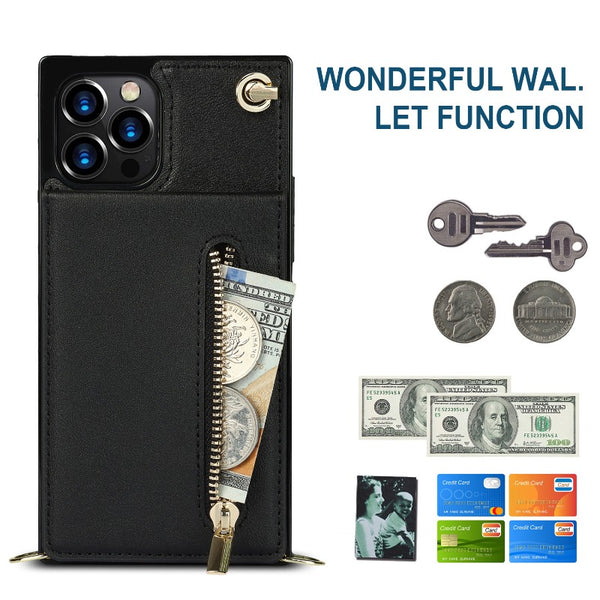 Stylish Leather Crossbody Zipper Back Cover Holder Wallet Card Holder ...